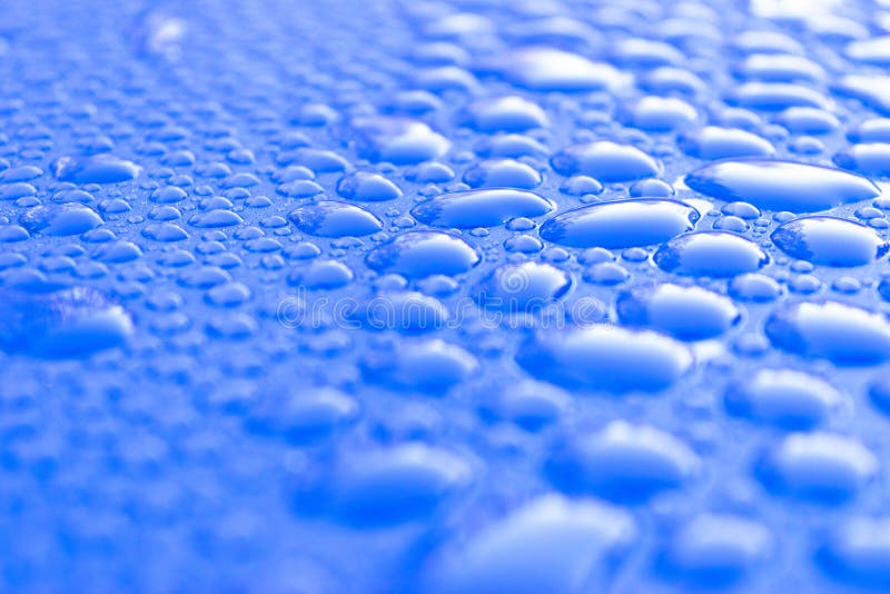 Transparent Still Water Drops on Light Blue Background. Blue Water ...