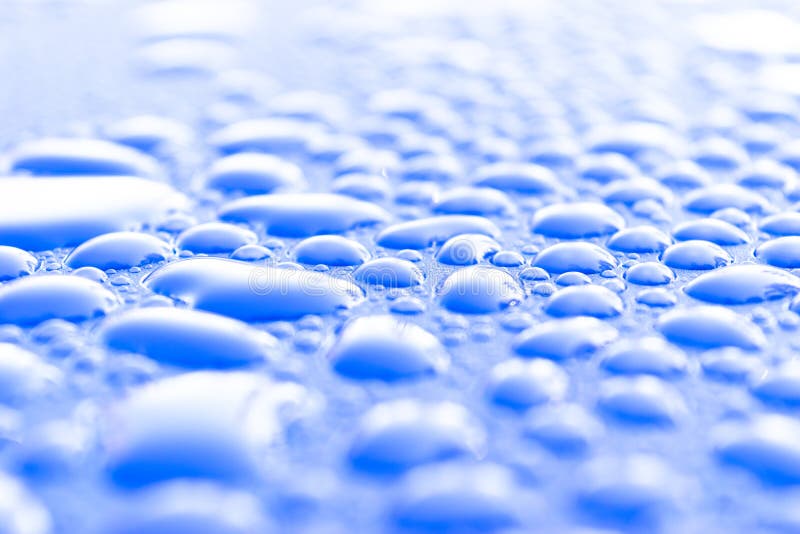 Transparent Still Water Drops on Light Blue Background. Blue Water ...