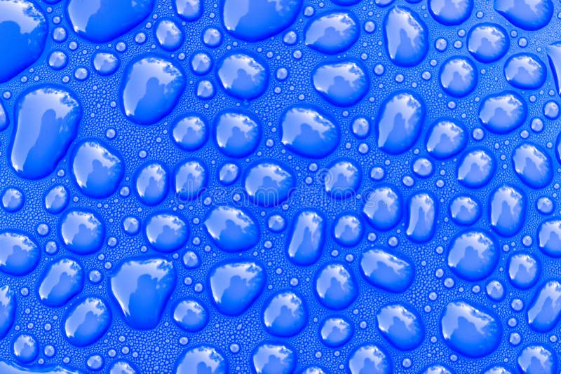 Transparent Still Water Drops on Light Blue Background. Blue Water ...