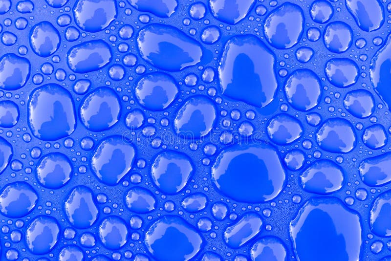 Transparent Still Water Drops on Light Blue Background. Blue Water ...