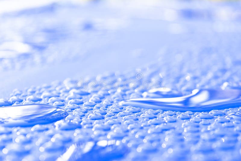 Transparent Still Water Drops on Light Blue Background. Blue Water ...