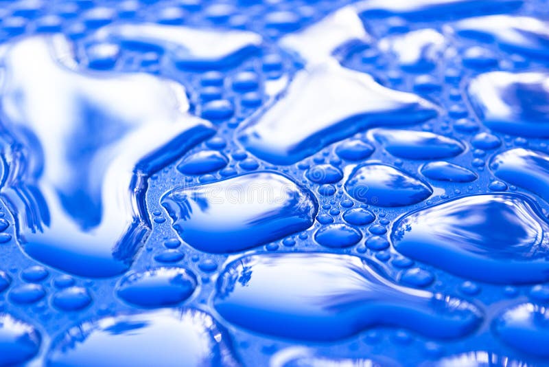 Transparent Still Water Drops on Light Blue Background. Blue Water ...