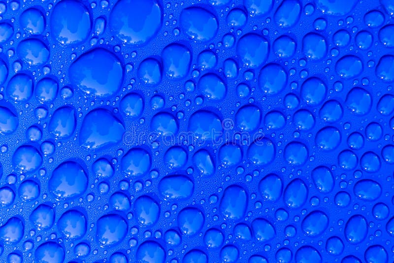 Transparent Still Water Drops on Light Blue Background. Blue Water ...