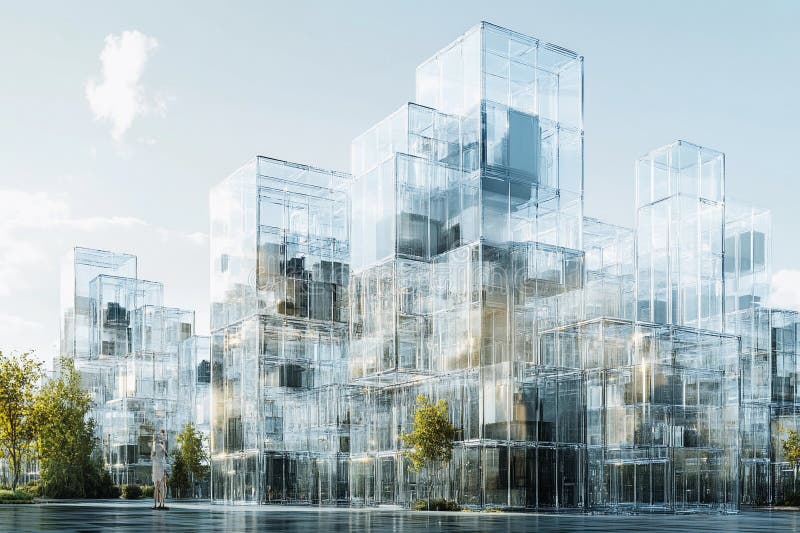 Transparent Structures Rise Against a Blue Sky, Showcasing Modern ...