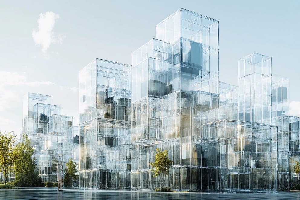 Transparent Structures Rise Against a Blue Sky, Showcasing Modern ...