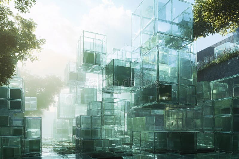 Transparent Structures Rise Against a Blue Sky, Showcasing Modern ...