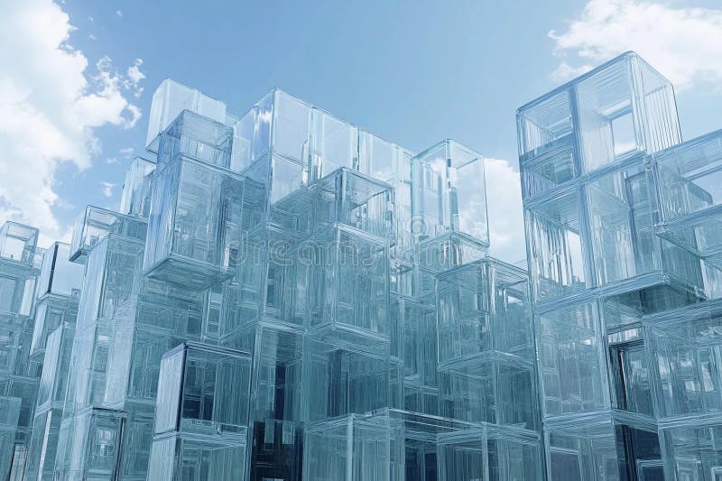 Transparent Structures Rise Against a Blue Sky, Showcasing Modern ...