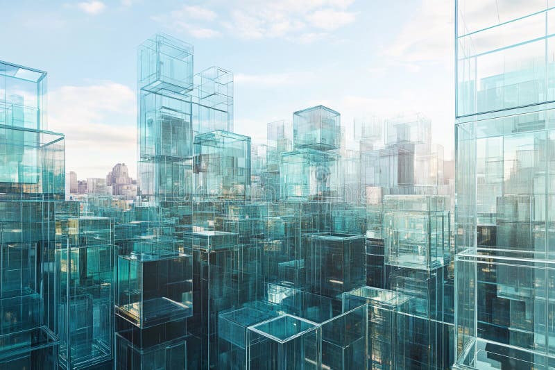 Transparent Structures Rise Against a Blue Sky, Showcasing Modern ...