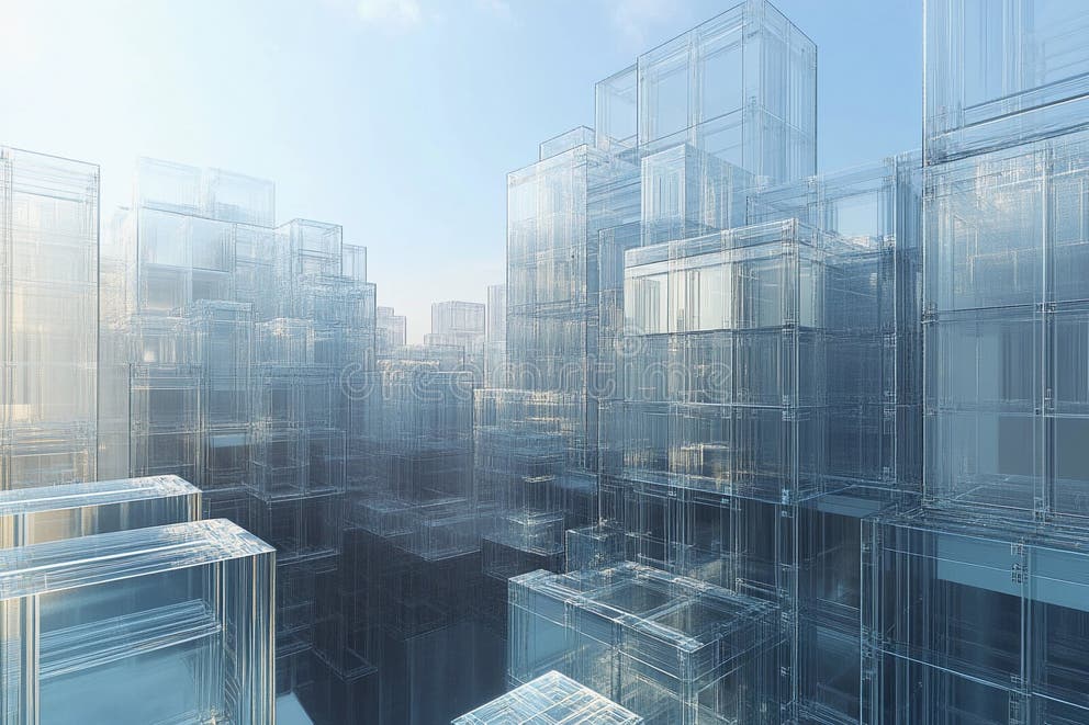 Transparent Structures Rise Against a Blue Sky, Showcasing Modern ...