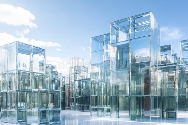 Transparent Structures Rise Against a Blue Sky, Showcasing Modern ...