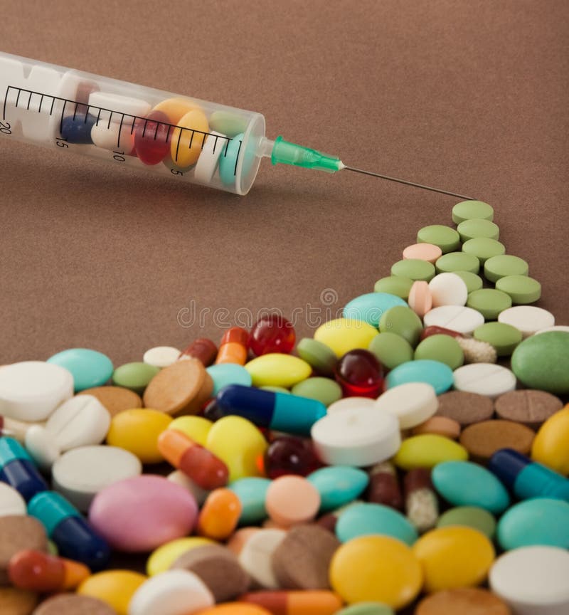 Transparent Syringe Collects Colored Tablets Stock Image - Image of ...