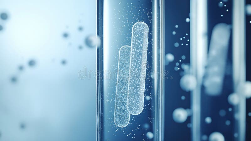 Transparent Test Tube with Small Particles in Liquid. Microscopic ...