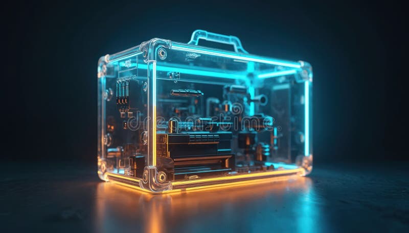 Transparent Toolbox with Neon Glowing Edges Features Modern Hi-tech ...