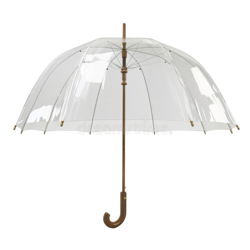 Transparent Umbrella with Wooden Handle and Gold Accents Stock Photo ...