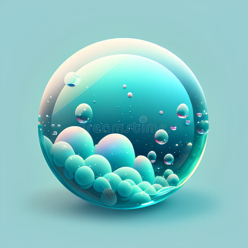 Transparent Water Ball with Bubbles on Blue Background. Vector ...