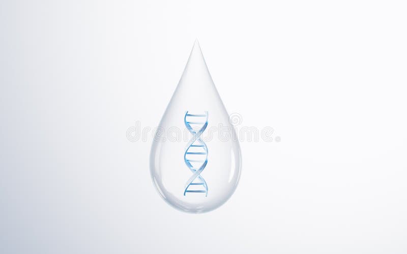 Transparent Water Drop with DNA Inside, 3d Rendering Stock Illustration ...