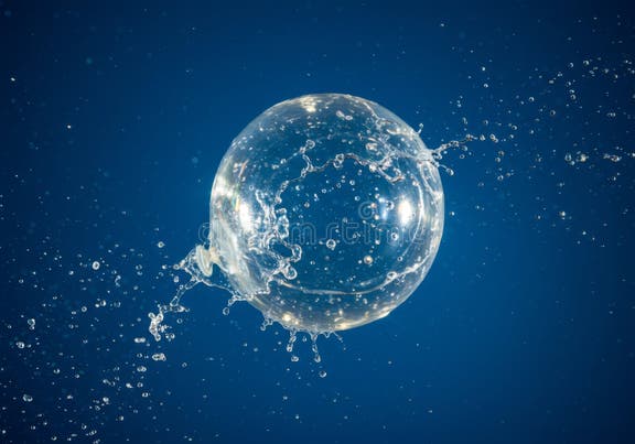 Transparent Water Sphere Bursting with Blue Background Stock ...