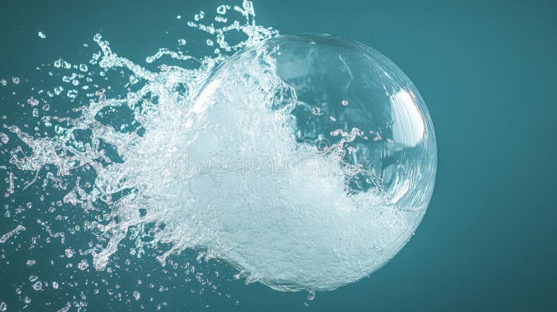 Transparent Water Sphere Exploding with Splashing Liquid on Teal ...