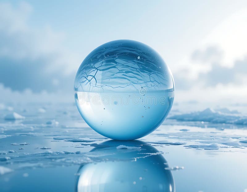 Transparent Water Sphere on Wet Icy Surface Ai Generated Stock ...