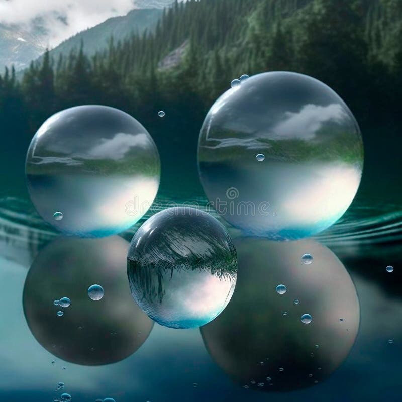Transparent Water Spheres Against a Stunning Backdrop of Mountains and ...