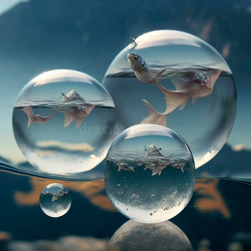 Transparent Water Spheres Against a Stunning Backdrop of Mountains and ...