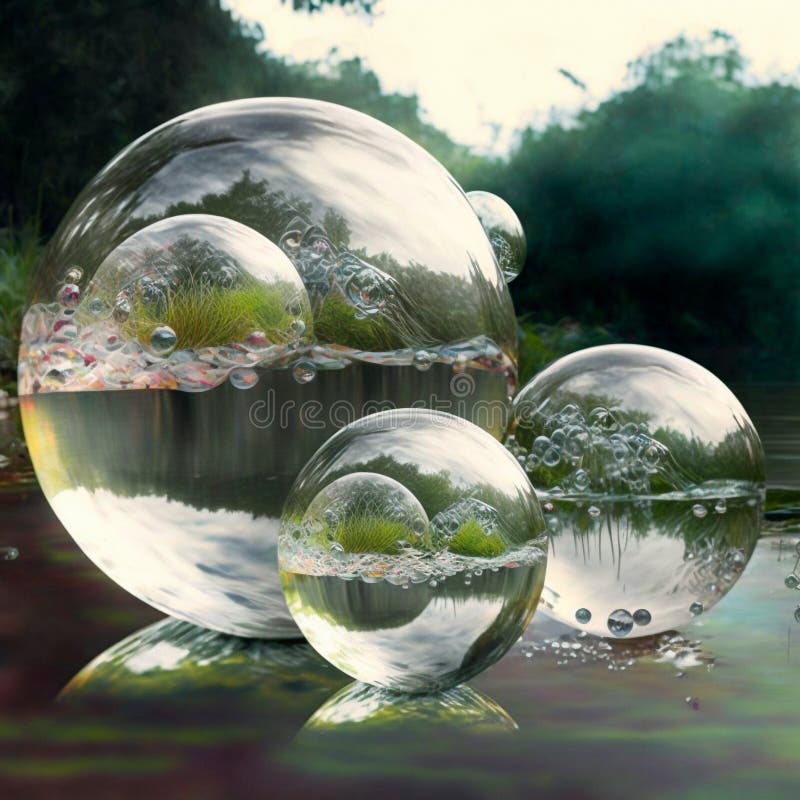 Transparent Water Spheres Against a Stunning Backdrop of Mountains and ...