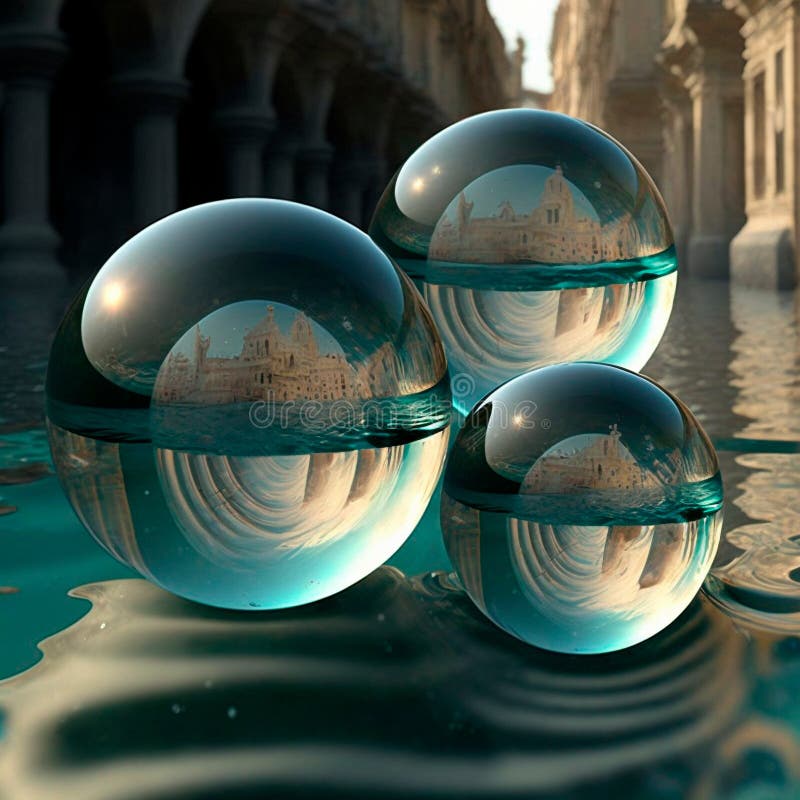 Transparent Water Spheres Against a Stunning Backdrop of Mountains and ...