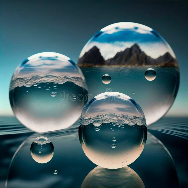 Transparent Water Spheres Against a Stunning Backdrop of Mountains and ...