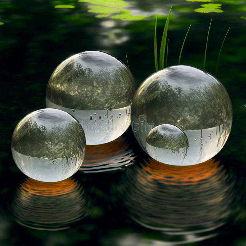 Transparent Water Spheres Against a Stunning Backdrop of Mountains and ...
