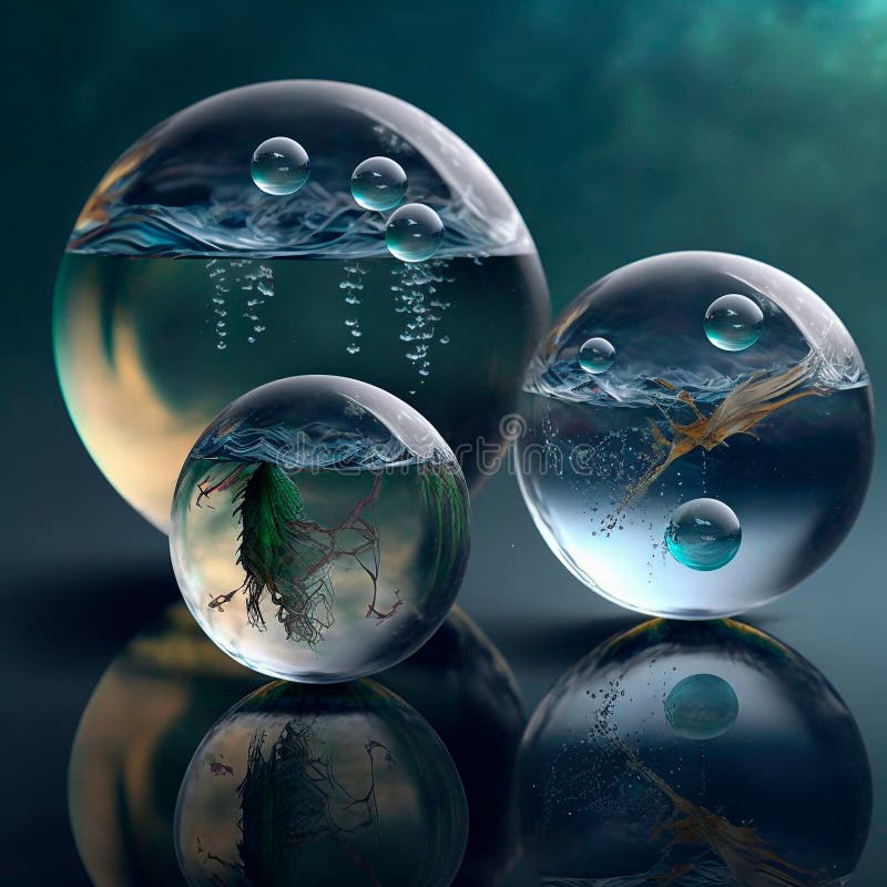 Transparent Water Spheres Against a Stunning Backdrop of Mountains and ...