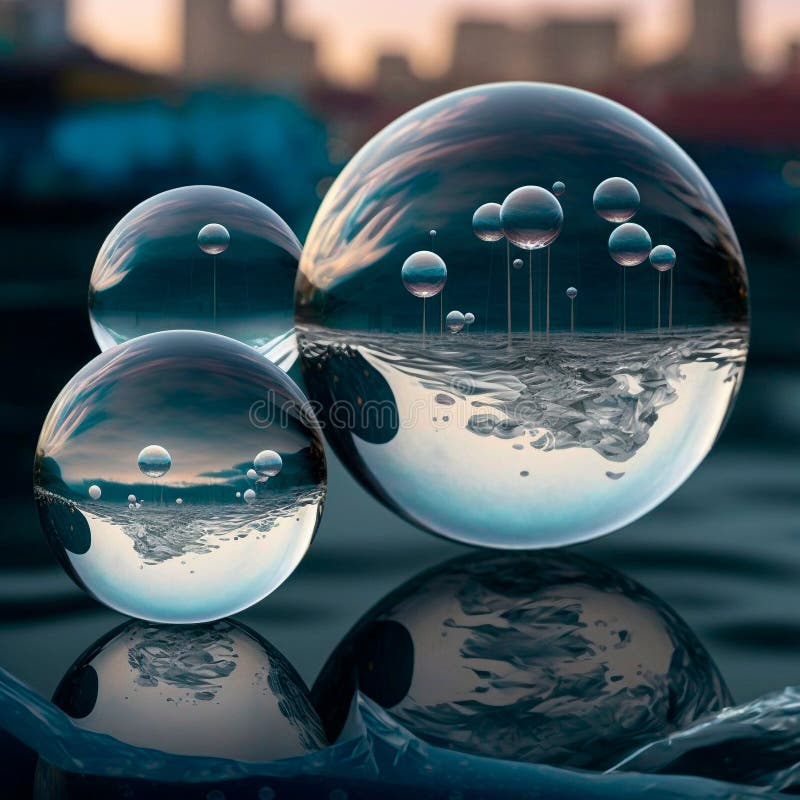 Transparent Water Spheres Against a Stunning Backdrop of Mountains and ...
