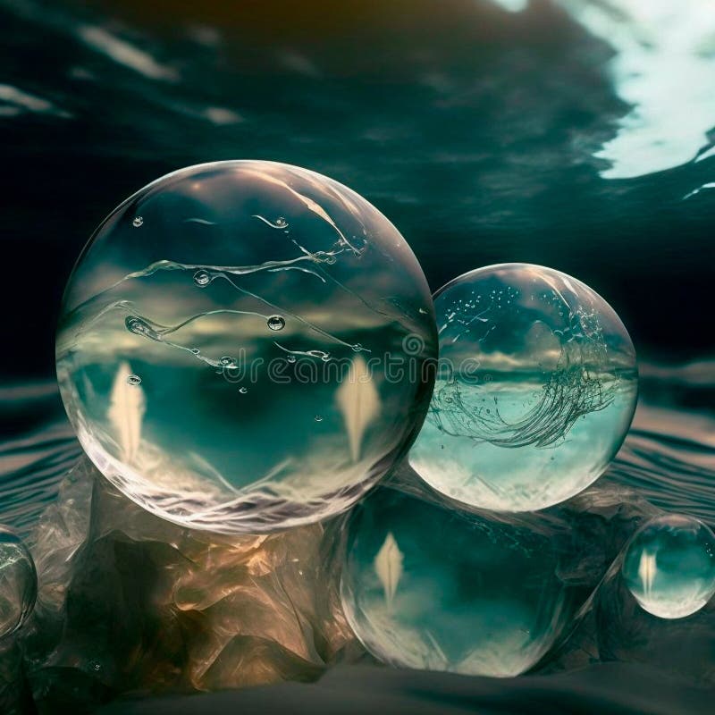 Transparent Water Spheres Against a Stunning Backdrop of Mountains and ...