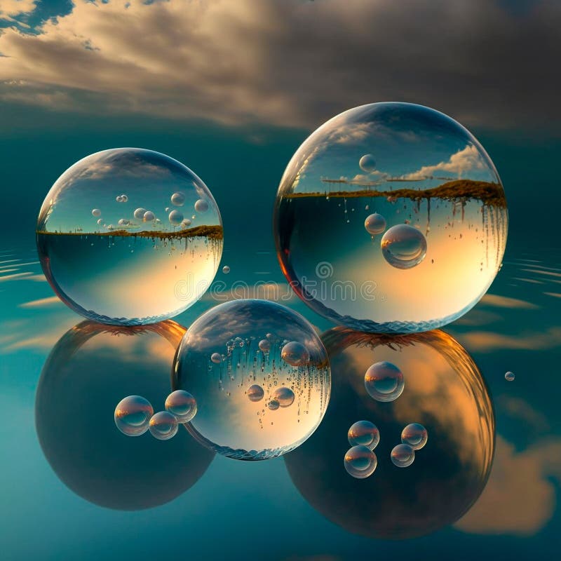 Transparent Water Spheres Against a Stunning Backdrop of Mountains and ...