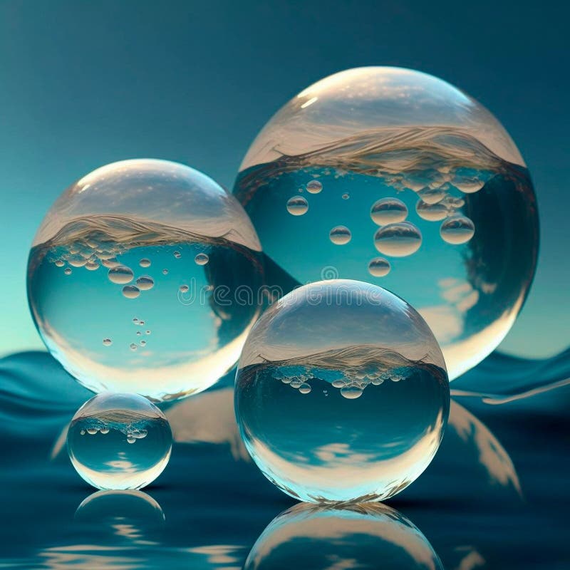 Transparent Water Spheres Against a Stunning Backdrop of Mountains and ...