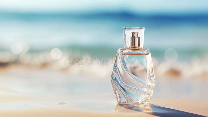 Transparent White Glass Perfume Bottle Mockup with Sandy Beach and ...