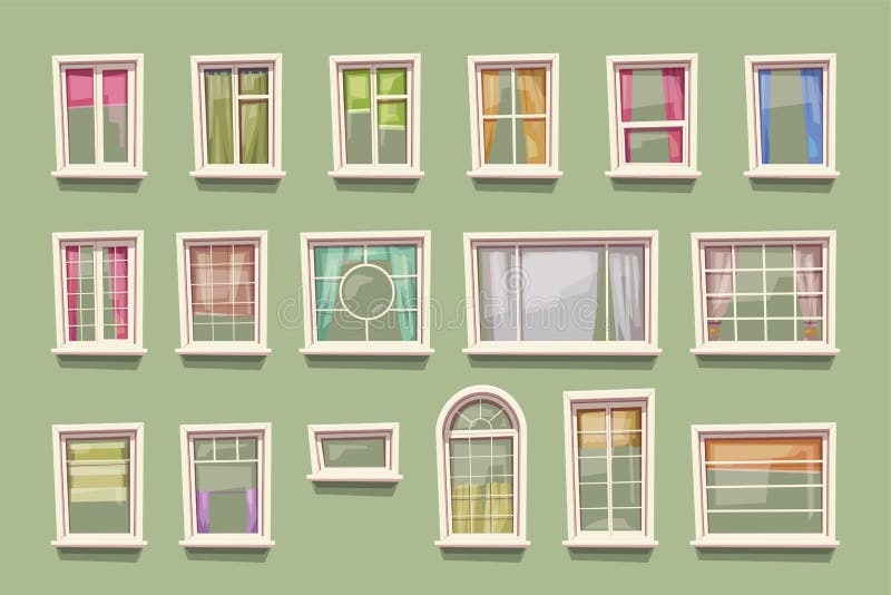 Transparent Windows Big Set in Cartoon Style Stock Vector ...