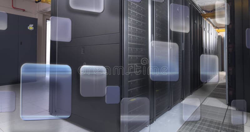 Transparent Windows Moving Over Computer Server Room Stock Footage ...