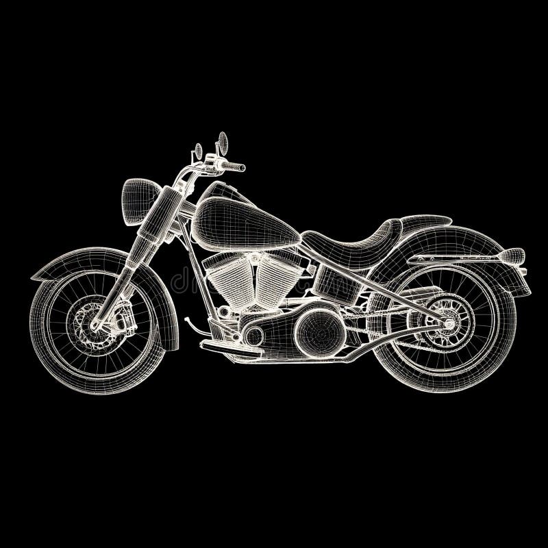 Transparent Wireframe Motorcycle on Black Background Showcasing ...