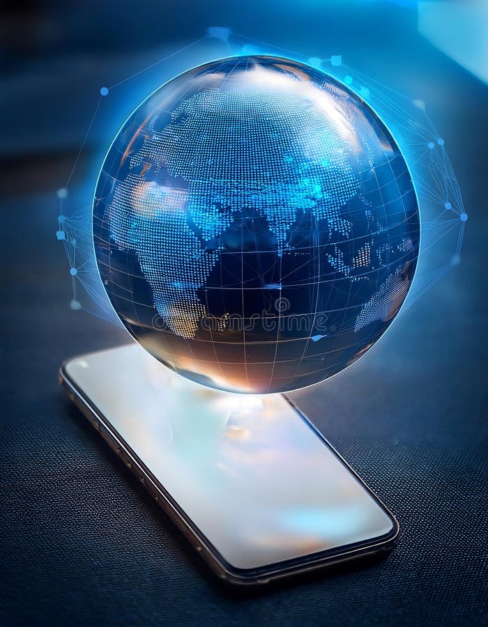 A Transparent World with Connections and Digital Nodes, Floating Above ...