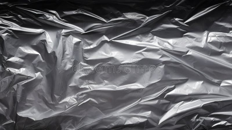 Transparent Wrinkled Plastic Wrap on Black Background. Crumpled Dark ...