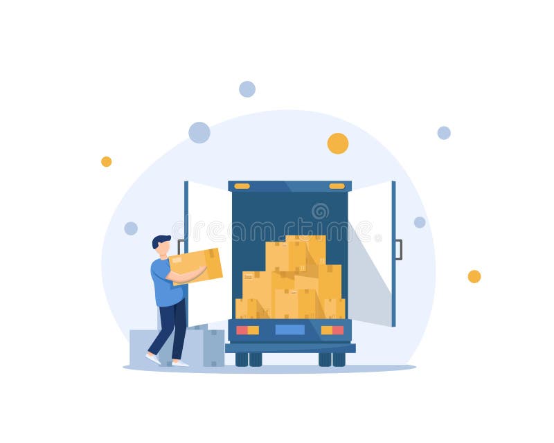 Moving Truck with Boxes. Back Side of the Loading Truck,man with Carton ...