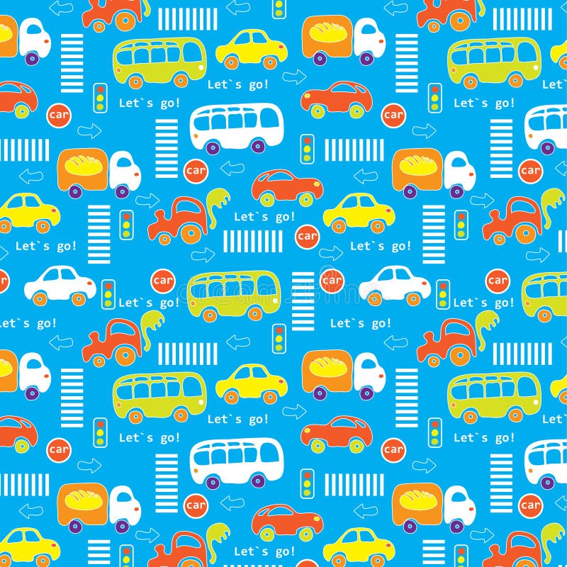 Seamless Pattern with Colorful Cartoon Transport. Cute Background with ...