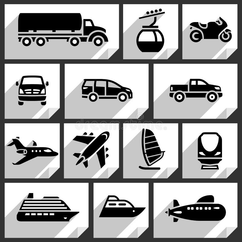 Set of Transport Black Icons Stock Vector - Illustration of sign ...