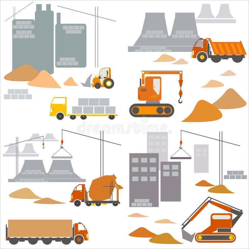 Transport and Construction, Construction Site, Vector Set Stock Vector ...