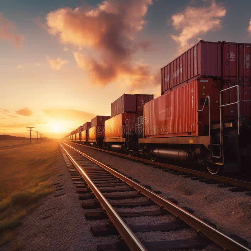 Transport Containers on a Freight Train Realistic Land Stock ...