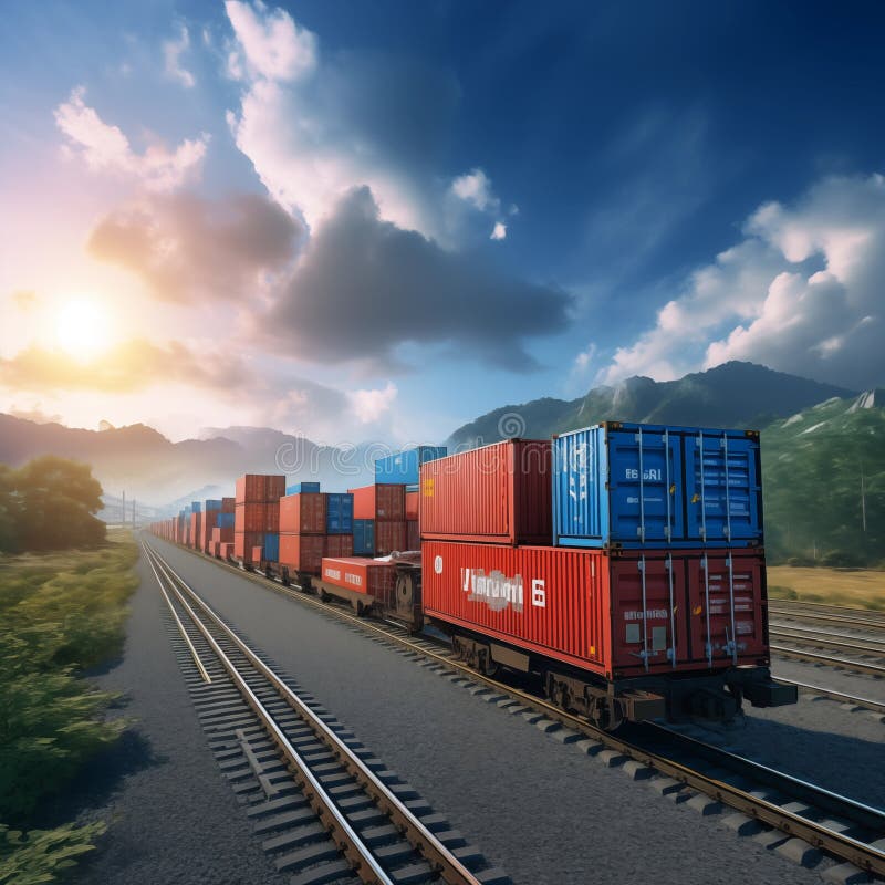 Transport Containers on a Freight Train Realistic Land Stock ...
