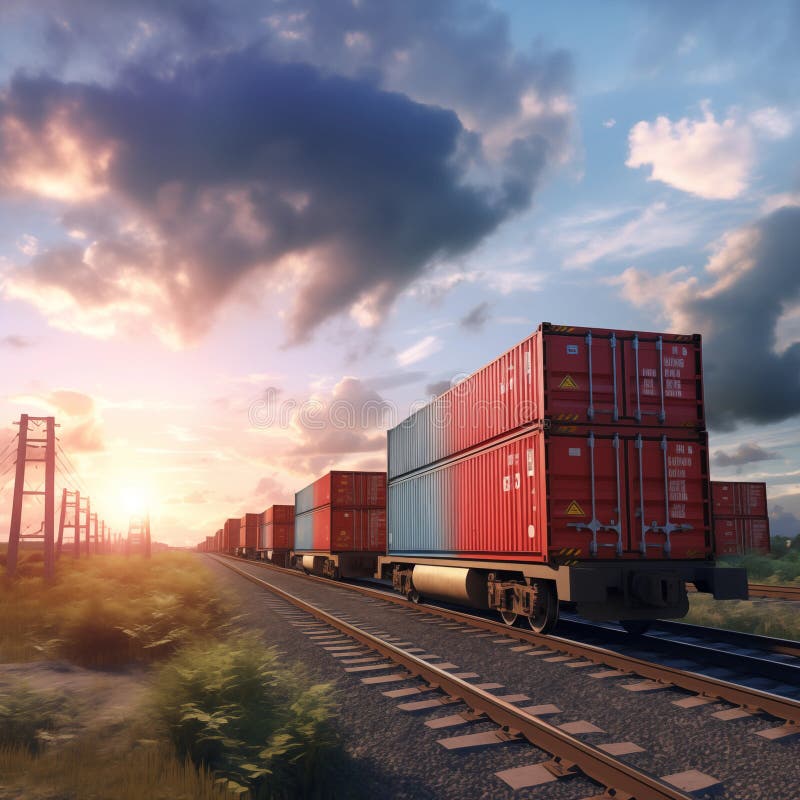 Transport Containers on a Freight Train Realistic Land Stock ...