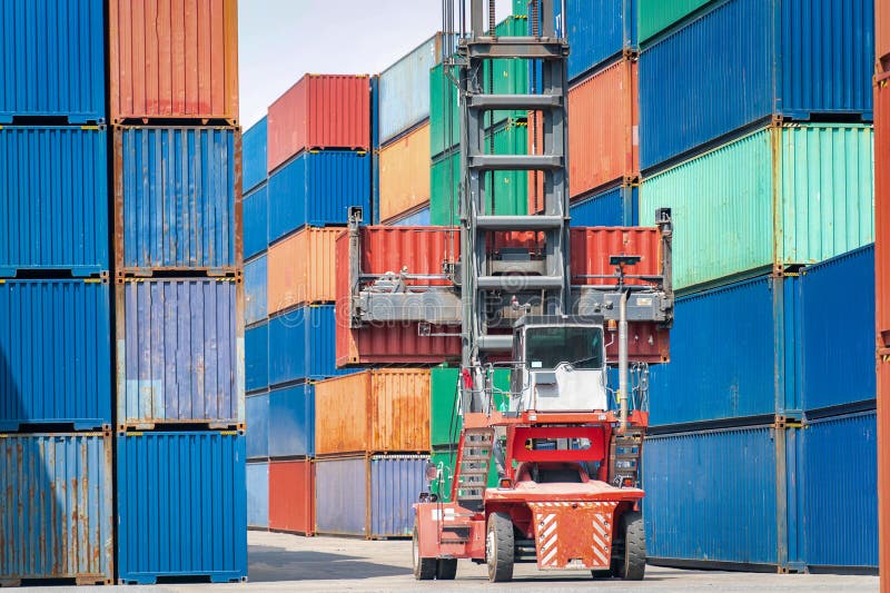 Transport Crane Forklift is Lifting Box Containers with Cargo Container ...