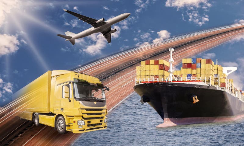 Transport Durch LKW, Schiff Und Flugzeug Stockbild - Bild von ...