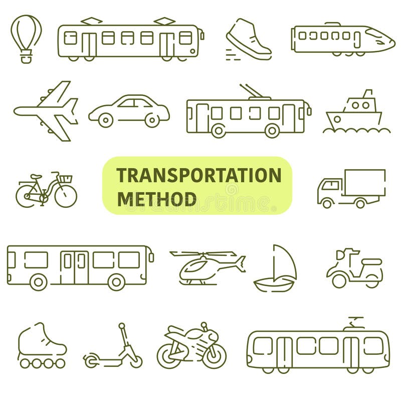 Transport Icons. Different Types of Transport in Thin Line Stock ...